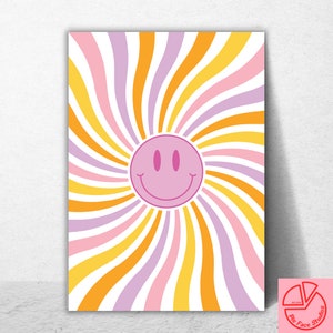 Groovy Smiley Face Digital Print, Retro, Hippy, Disco - Etsy