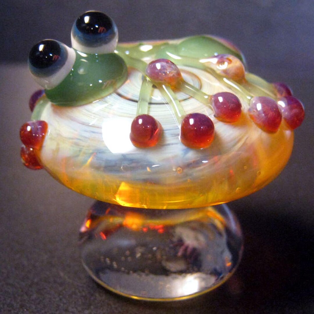 Mini Sleepy Frog Mushroom Paperweight, Unique Decor, Glass Collectible ...
