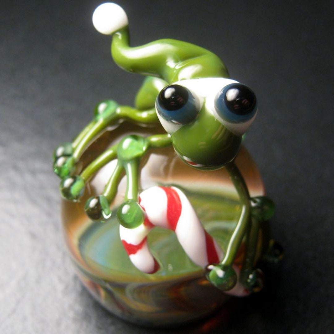 Glass Paperweight MINI Christmas Elf Frog Collectible Sculpture Perfect ...
