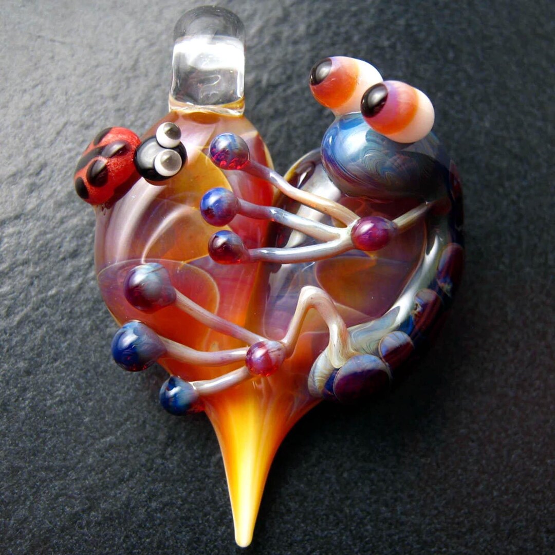 Ladybug Frog Pendant - Glass Heart Lampwork Pendant Focal Bead Necklace ...