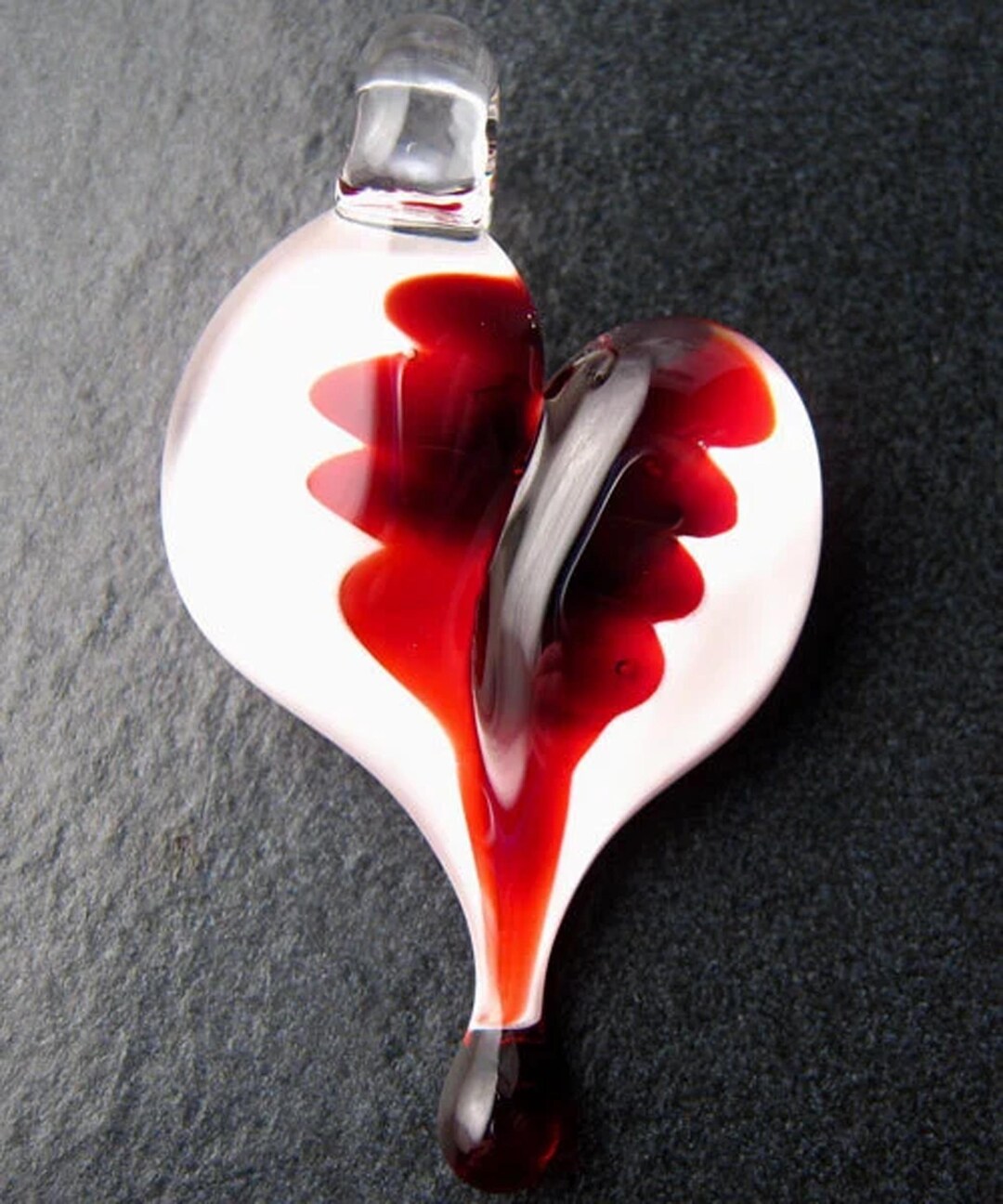 Glass Bleeding Heart Jewelry - Lampwork Necklace Pendant Focal Handmade ...