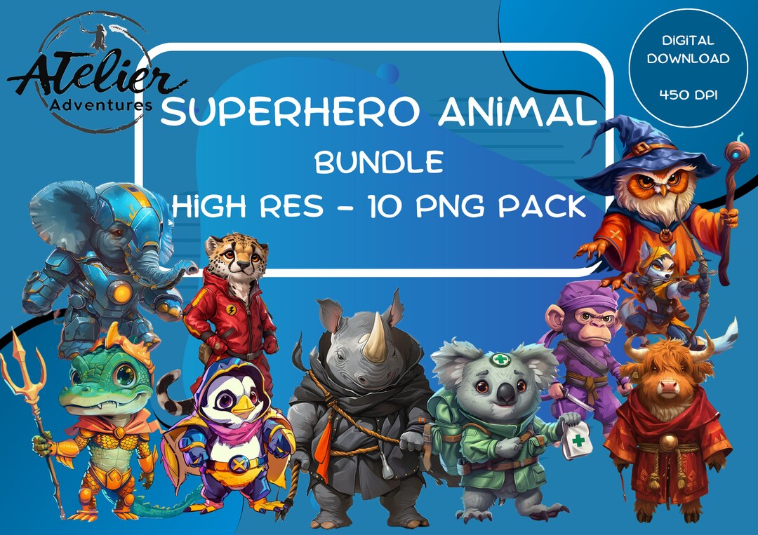 Superhero Animal 10-pack: Clipart Bundle of Transparent High Resolution ...