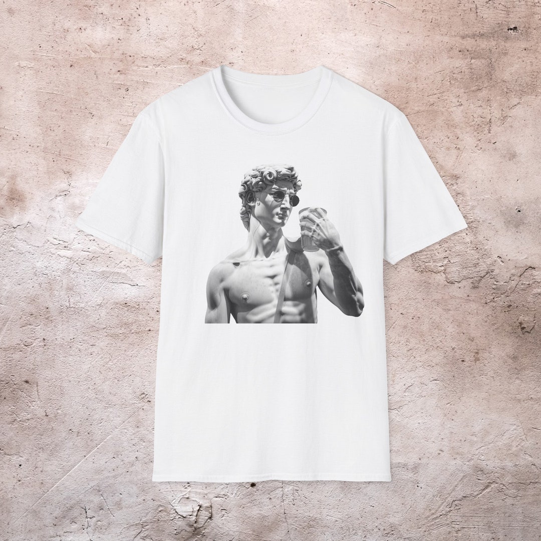 Cool David Real Statue T-shirt W/ Beer & Sunglasses, Fine Art Tee ...