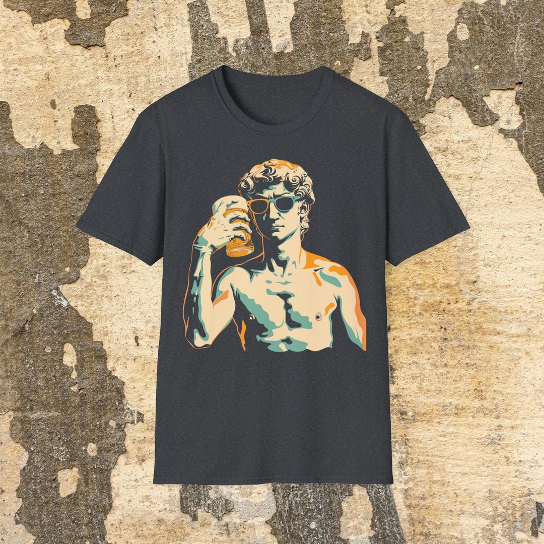 Cool David Statue T-shirt With Beer & Sunglasses, Fine Art Tee, Graphic ...