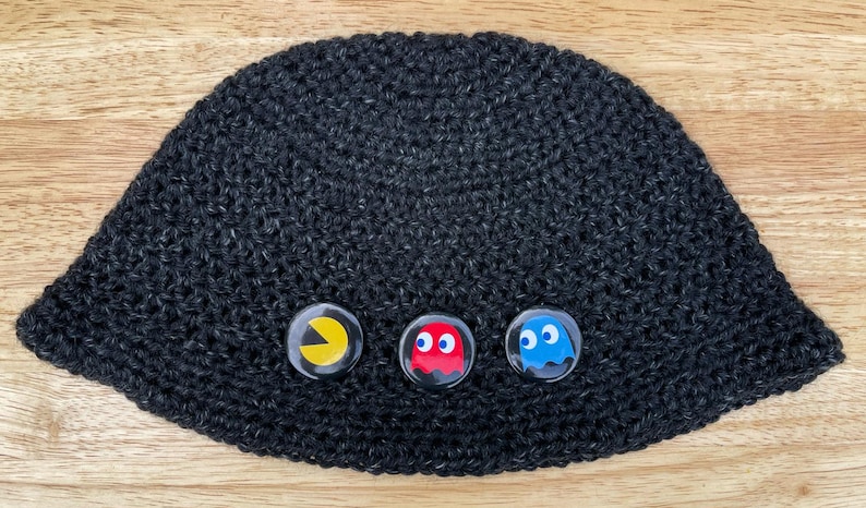 Pac Man Mania- Handmade Crochet Bucket Hat Dark Charcoal Black Boho ...