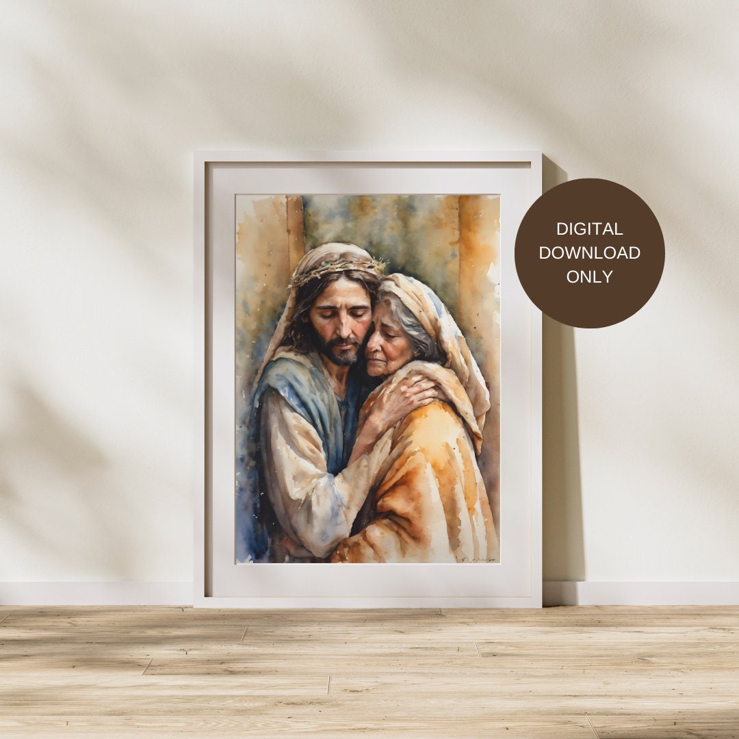 Jesus Embracing His Mother Digital Download Lent Catholic Art - Etsy