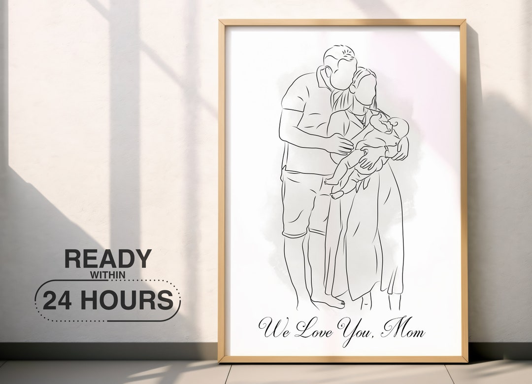 Mothers Day Gift One Line Drawing Gift for Mom Line Art Portrait From ...