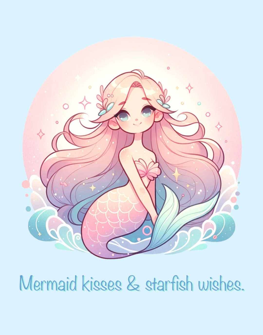 Mermaid Kisses - Charming Nursery Mermaid Digital Print 11x14 - Etsy