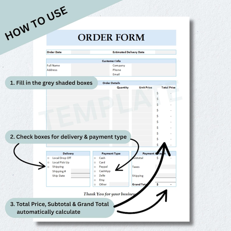 Order Form Template: Spreadsheet for Excel & Google Sheets, Editable ...