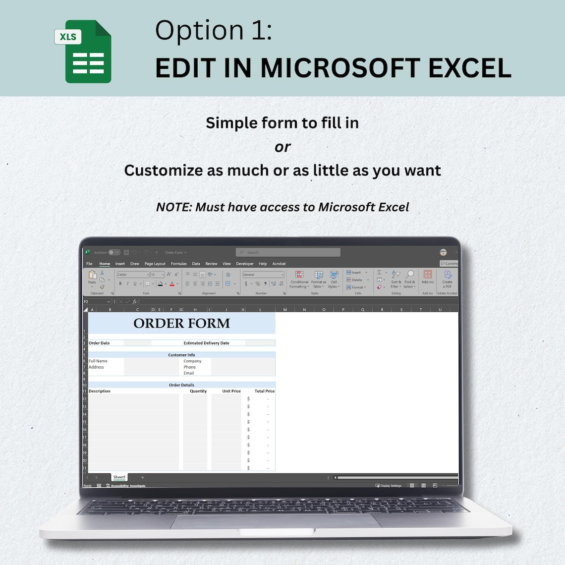 Order Form Template: Spreadsheet for Excel & Google Sheets, Editable ...