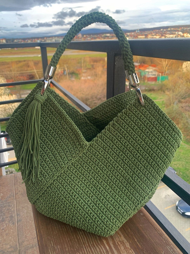 Olive Eco Crochet Shopper Bag Handmade Eco Shopper Crochet Sholder Bag Crochet Large Market ...