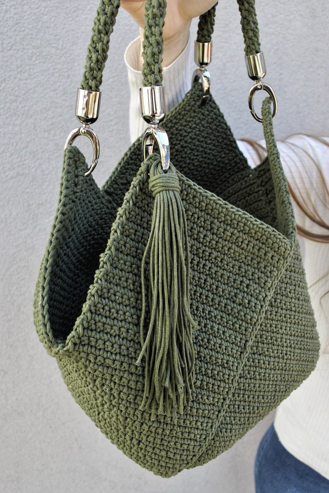 Olive Eco Crochet Shopper Bag Handmade Eco Shopper Crochet Sholder Bag ...