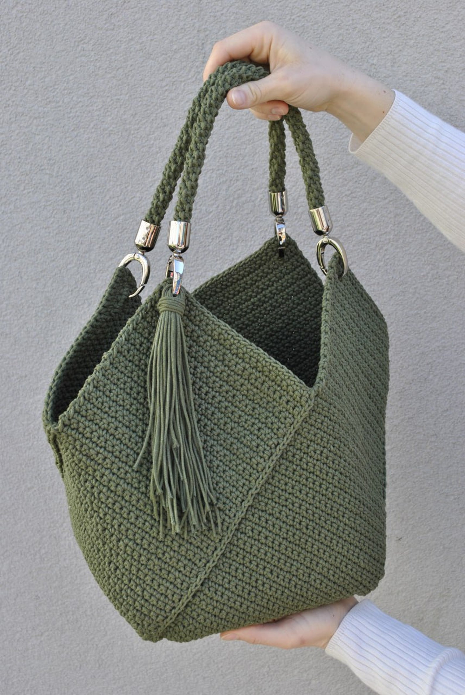 Olive Eco Crochet Shopper Bag Handmade Eco Shopper Crochet Sholder Bag Crochet Large Market ...