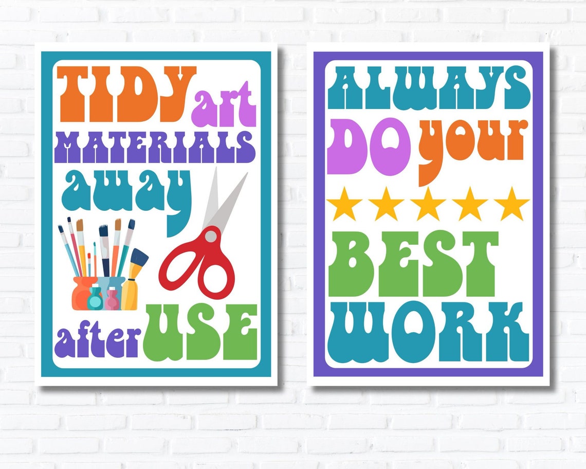 Art Classroom Rules Posters, Primary, Elementary and Middle School Art ...