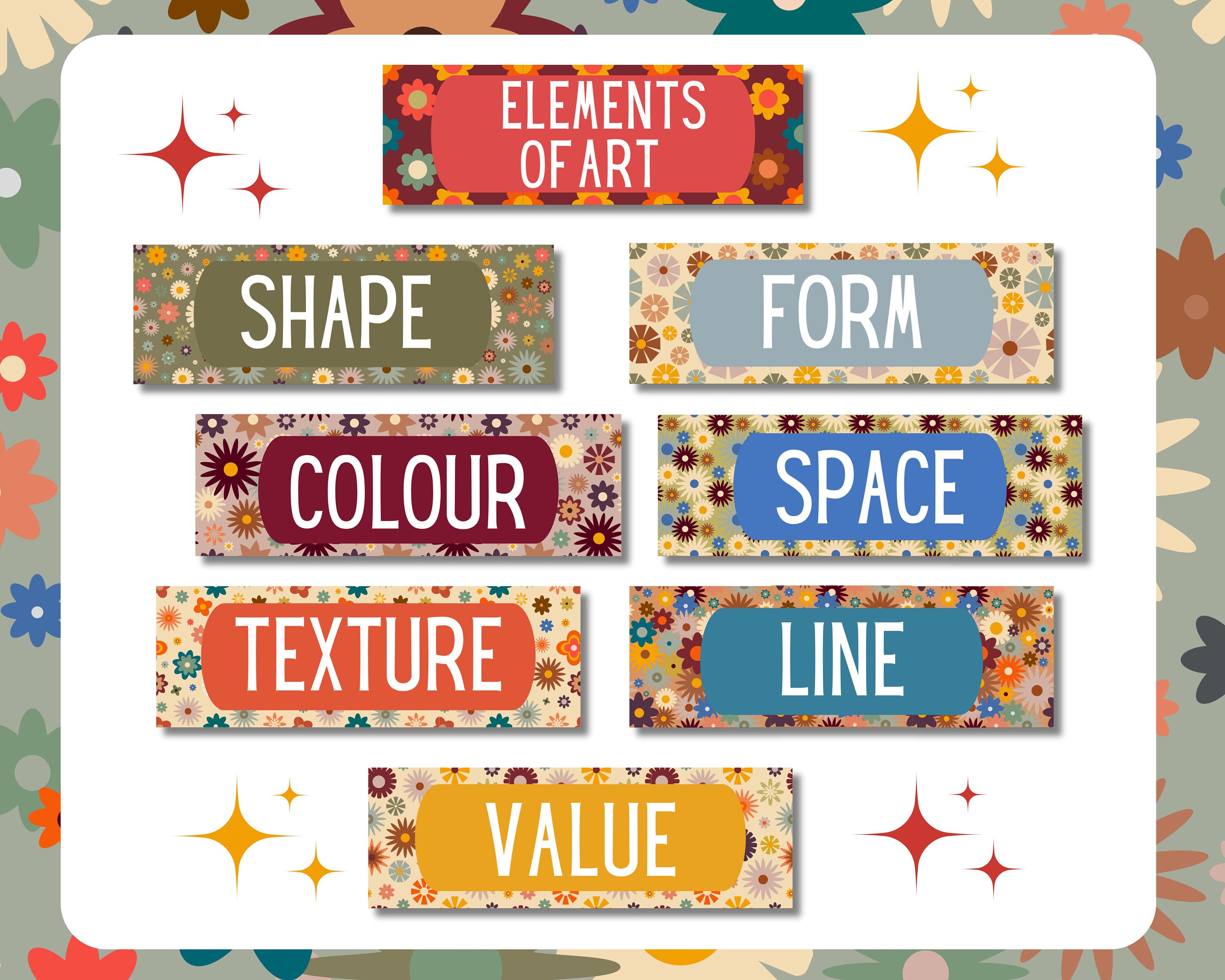 Wall Word Art, Set of Principles of Design and Elements of Art in Retro ...