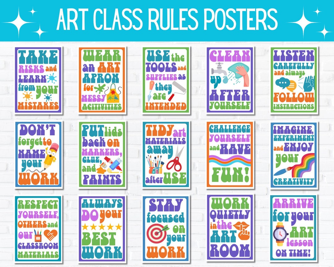 Art Classroom Rules Posters, Primary, Elementary and Middle School Art ...