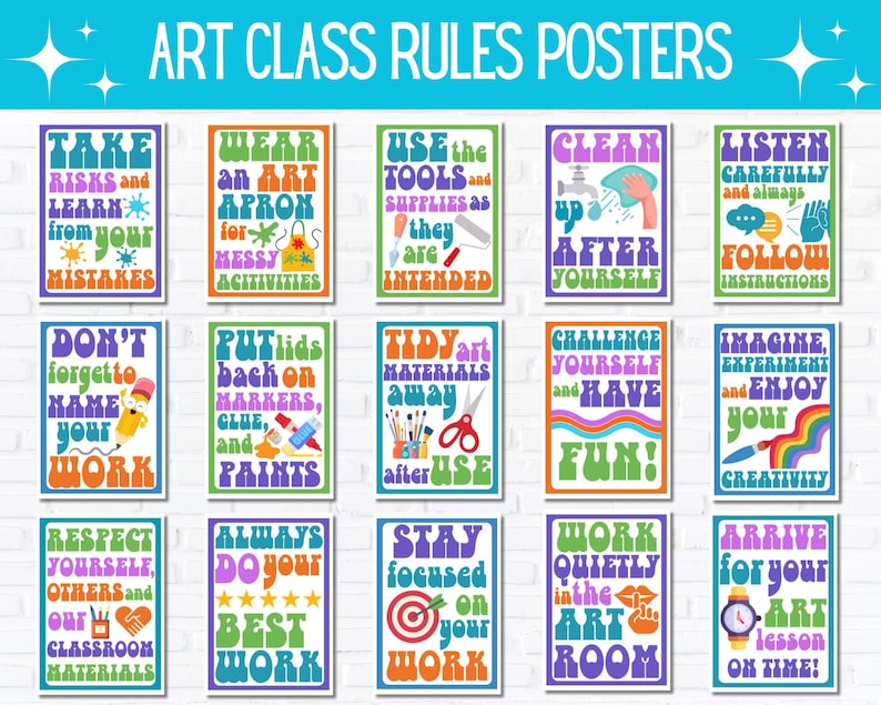 Art Classroom Rules Posters, Primary, Elementary and Middle School Art ...