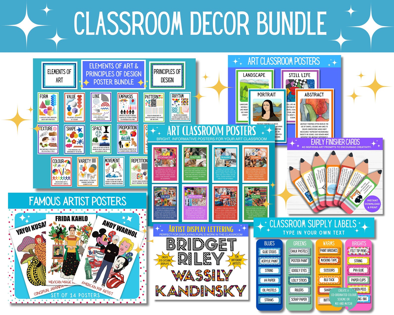 Art Classroom Bundle, Art Classroom Decor Bundle, Art Classroom Posters ...