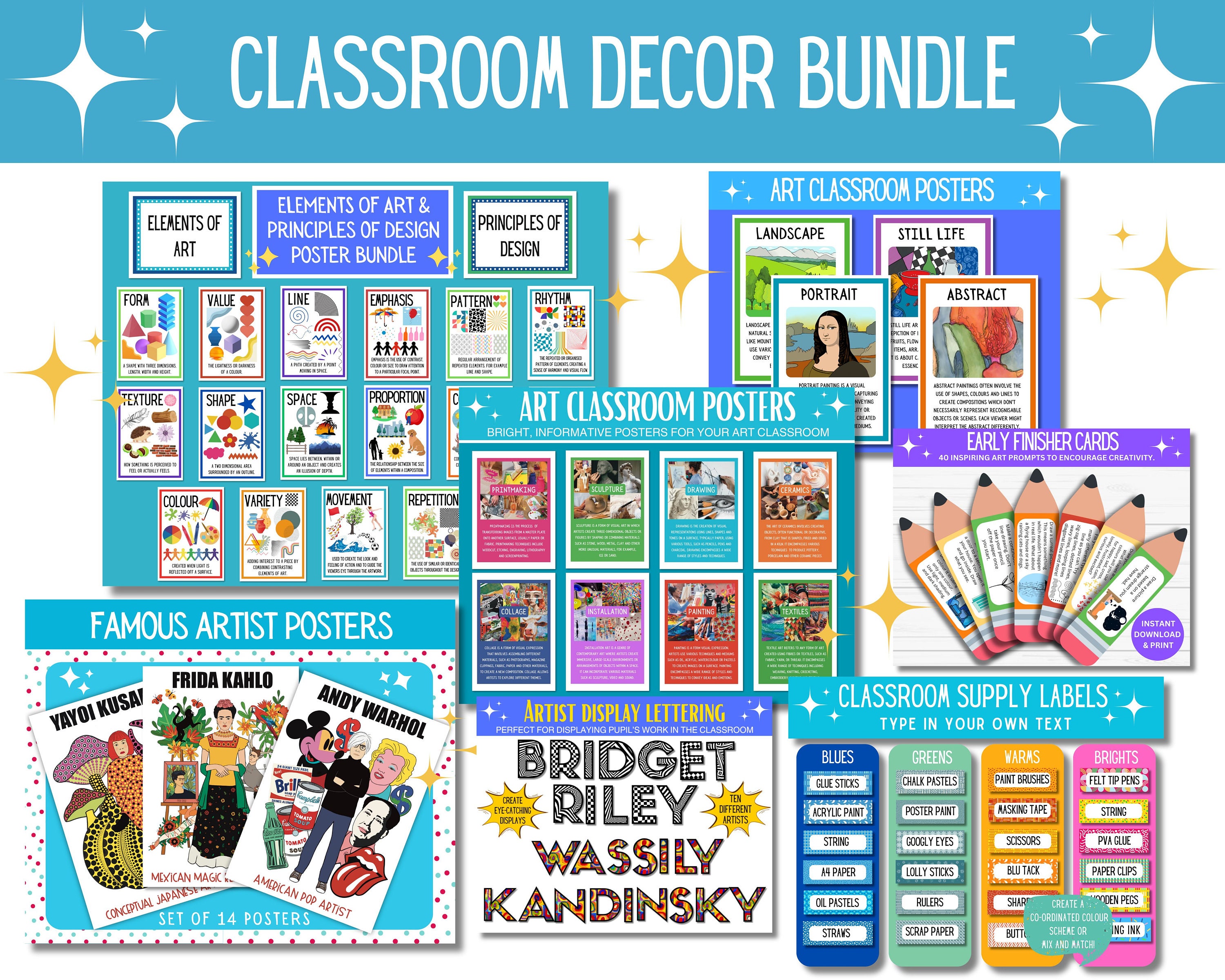 Art Classroom Bundle, Art Classroom Decor Bundle, Art Classroom Posters ...
