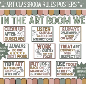 Classroom Rules Display Bundle, Art Classroom Room Rules, Boho Art Room ...
