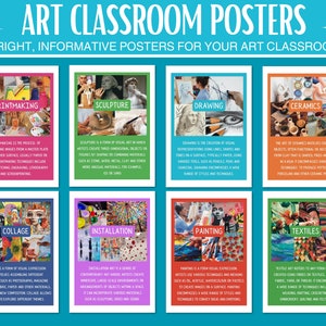 Art Classroom Posters, Media Information Posters for Art Class, Bright ...
