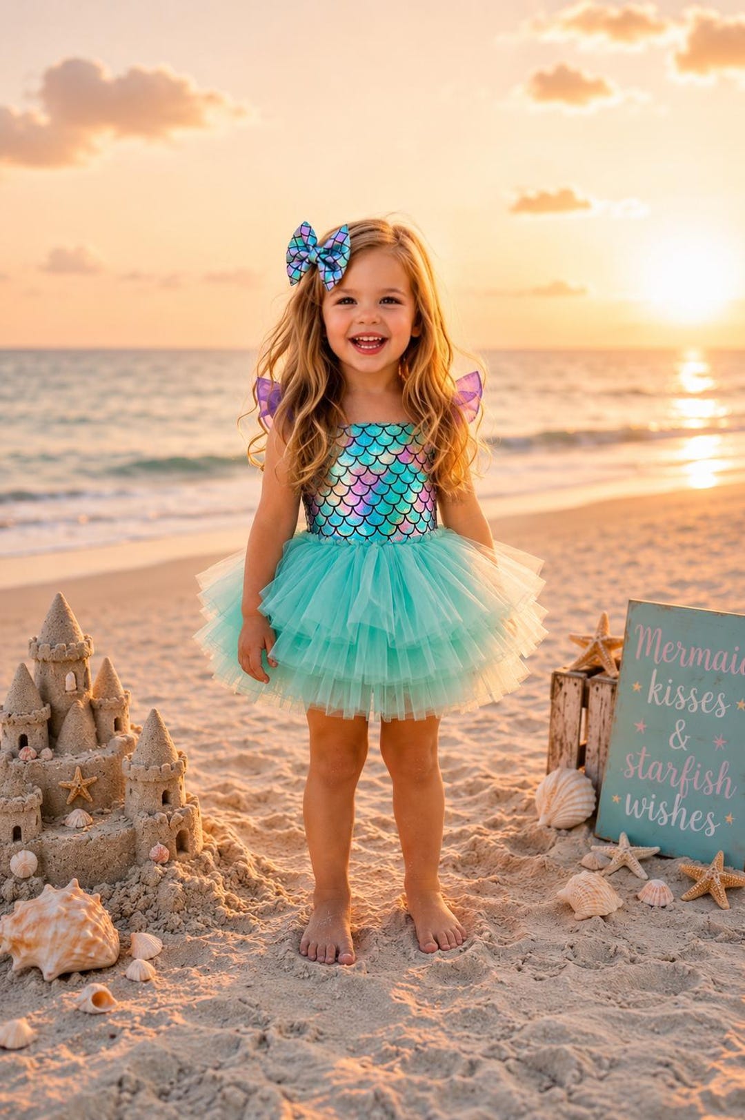 Handmade Mermaid Costume: Baby Romper Dress, Birthday Photoshoot Outfit ...
