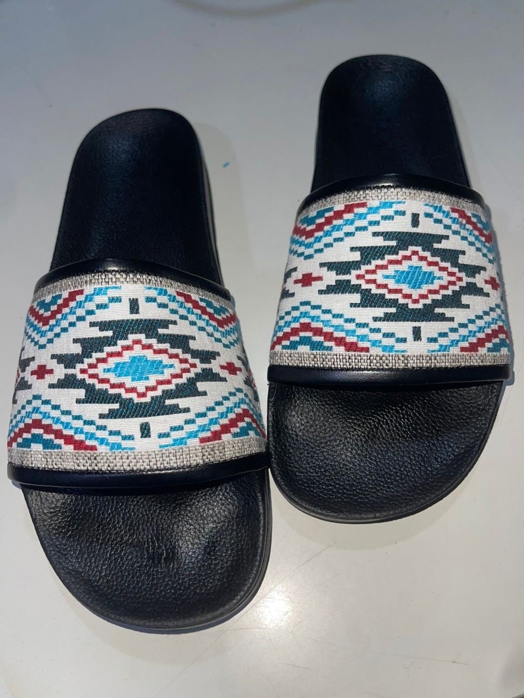 Black Sandal With Traditional Patterns, Made With Leftover Fabric, in ...