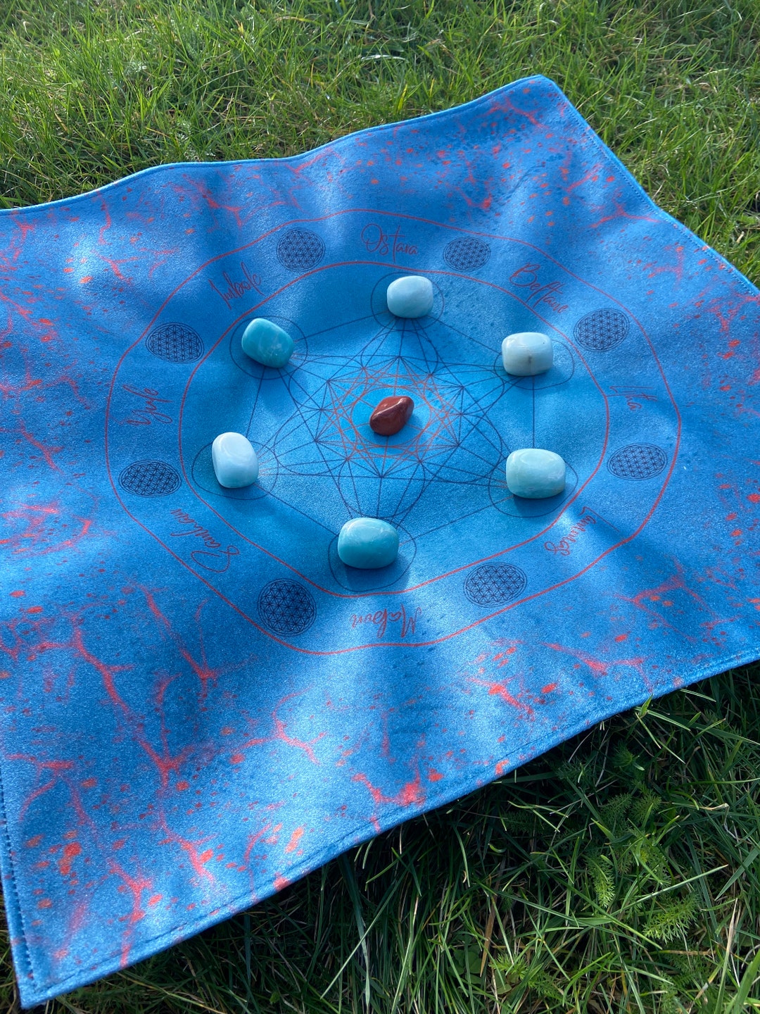 Altar Cloth/crystal Grid With Metatron's Cube and Pagan Calendar 45 X ...
