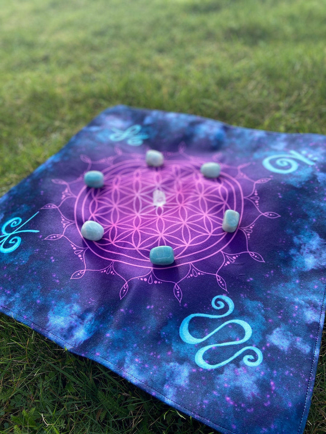 Altar Cloth/ Crystal Grid With Flower of Life and Zibu Symbols - Etsy