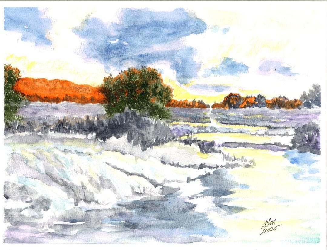 Watercolor "evening Shadows, Flood Plain," Signed, Original, Painting ...