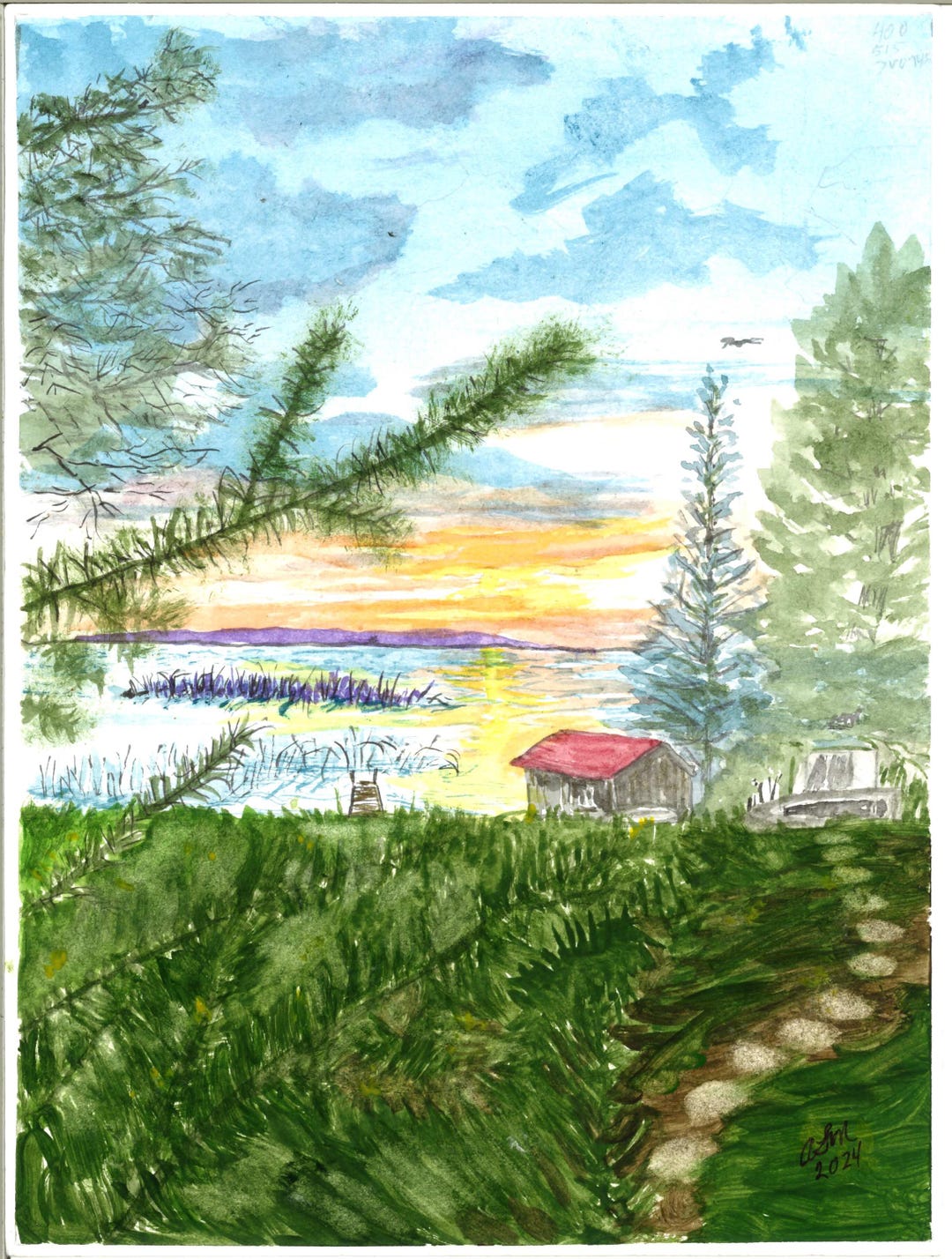 Watercolor "boathouse Sunset," Signed, Original, Painting; Ready to ...