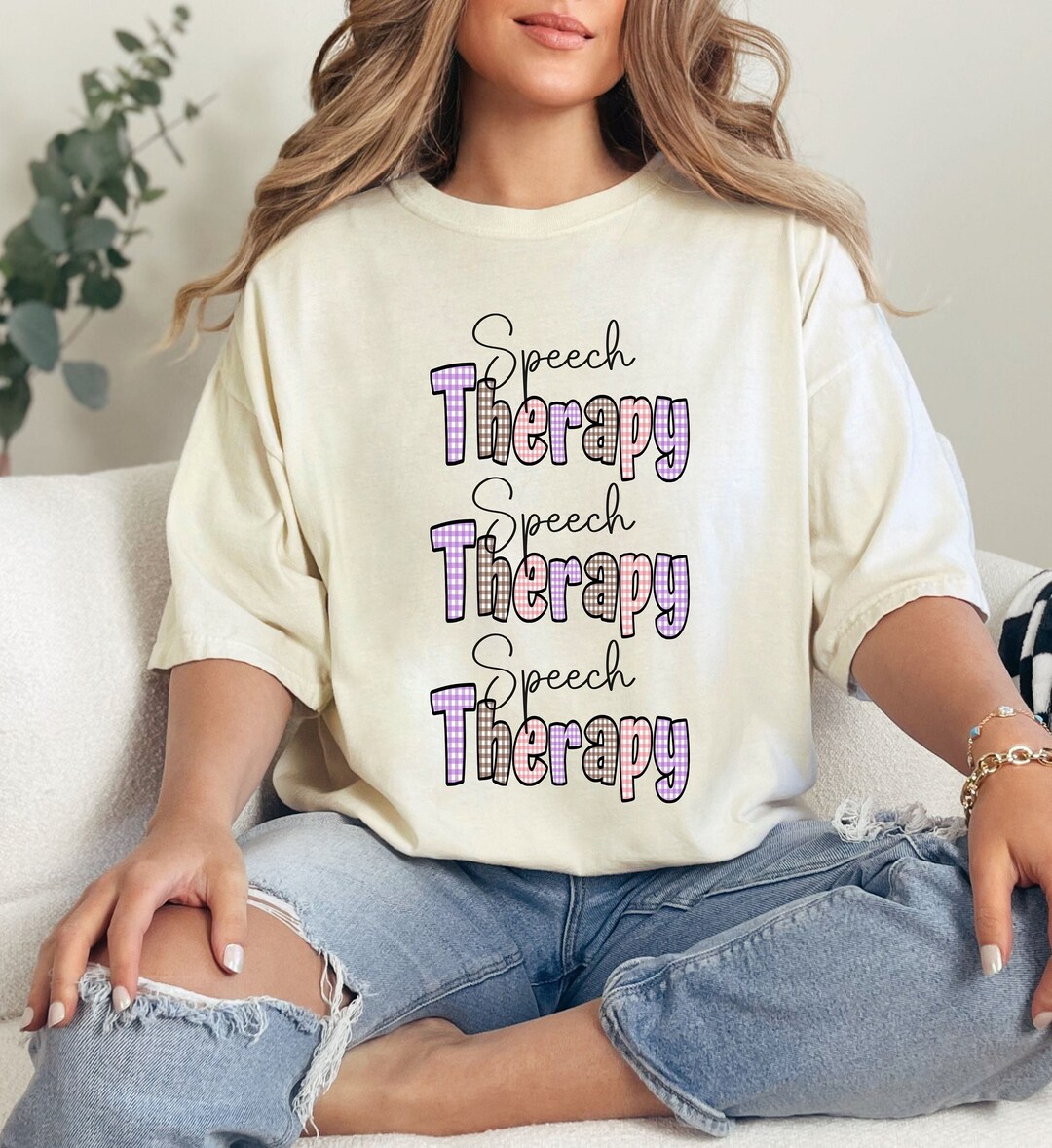 Speech Therapy Shirt Plaid Check Letters, SLP Shirt, Speech Language ...