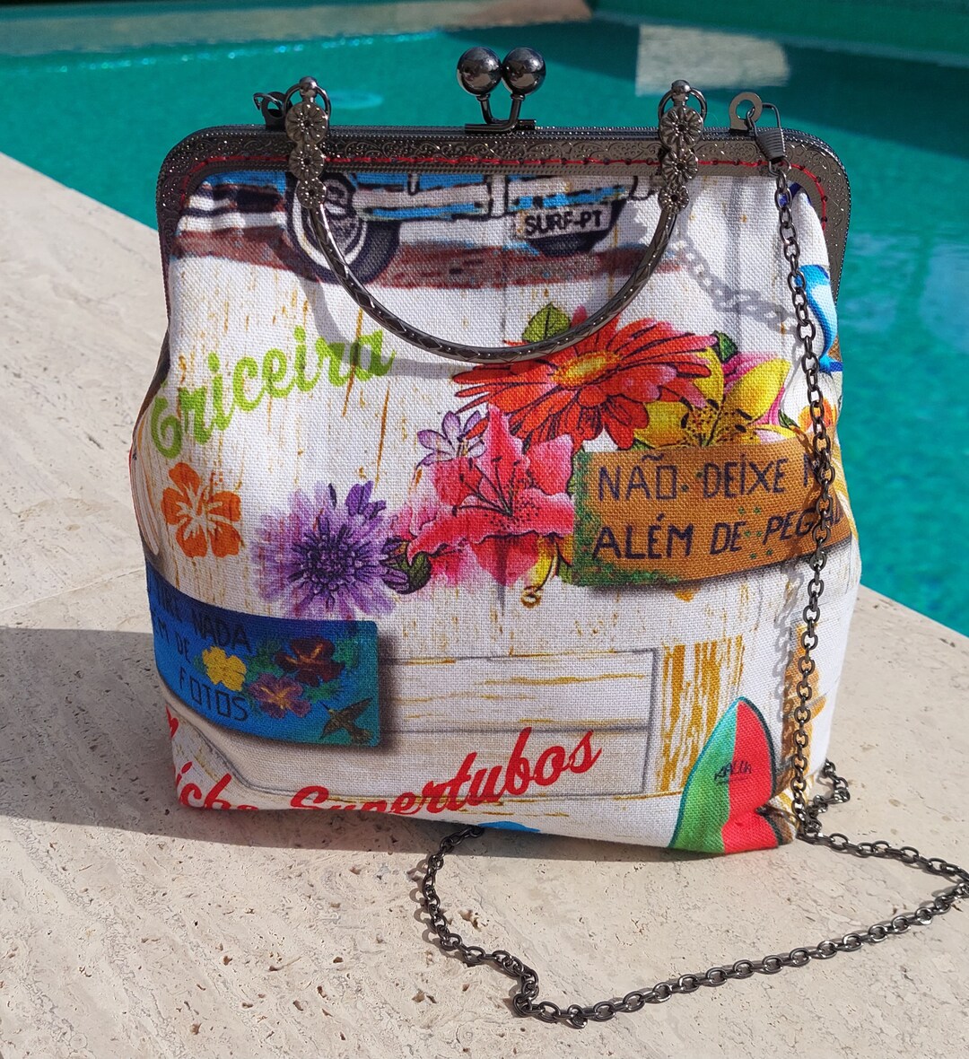 Handbag With Motifs of Portuguese Beaches. Metal Clasp Lock. Handmade ...