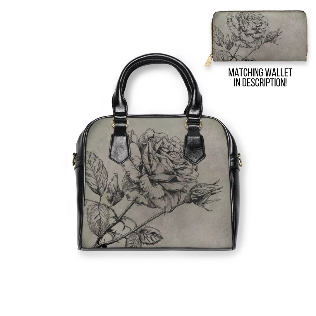 Goth Rose Olive Aesthetic Handbag, Floral Gothic Purses, Goblincore ...