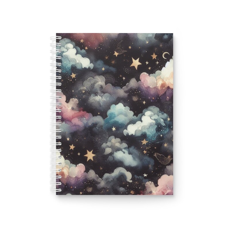 Celestial Pastel Starry Night Spiral Notebook, Cosmic School Supplies ...