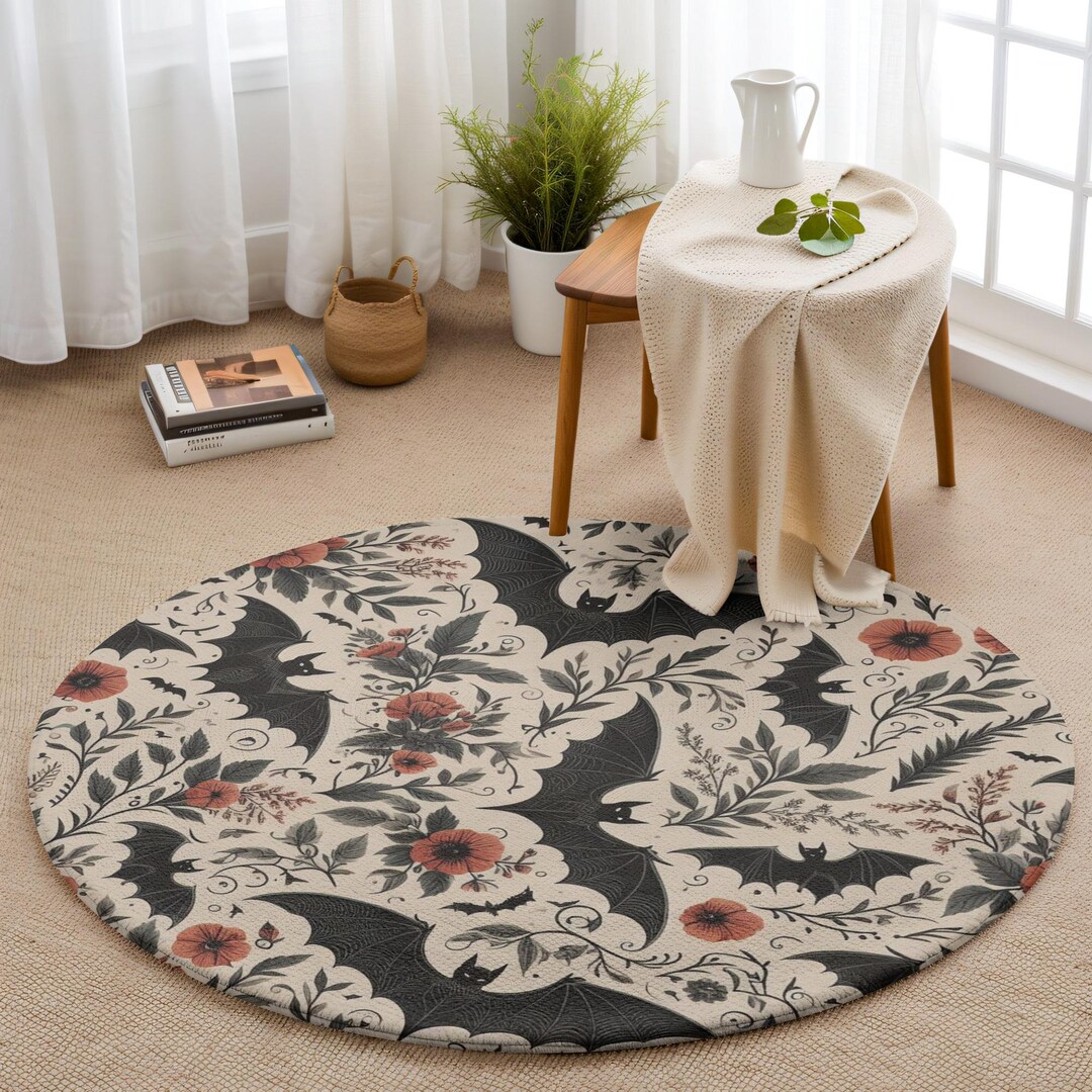 Spooky Bat Rug Halloween Bat Round Rug, Spooky Decor, Cozy Home ...