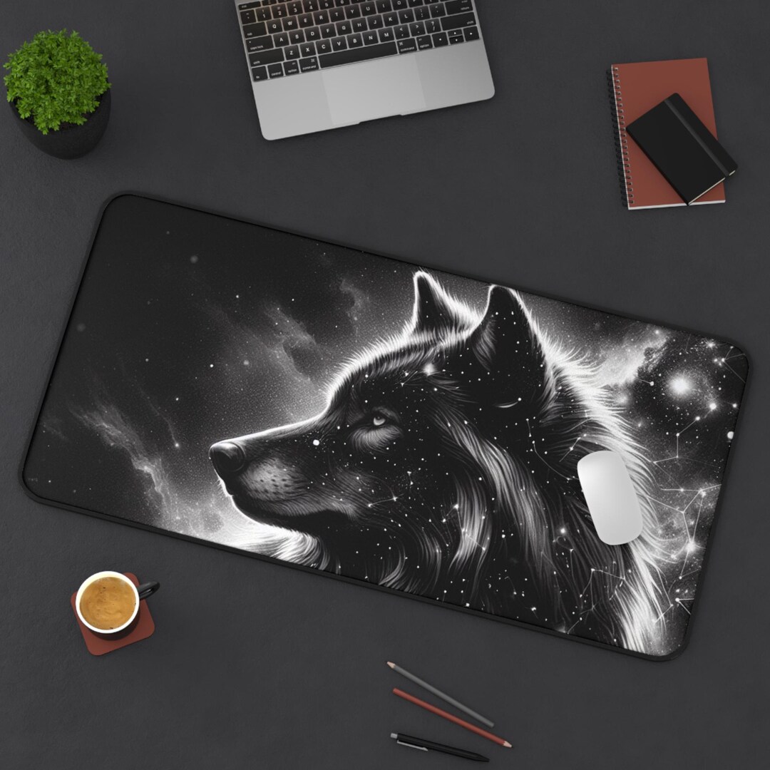 Celestial Cosmic Wolf Desk Mat - Mystical Wolf Mouse Pad, Gamer Desk ...