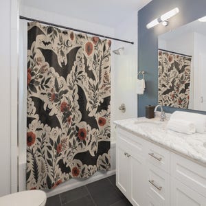 Bat Print Shower Curtains, Dark Academia Bathroom Decor, Witchy Gothic ...