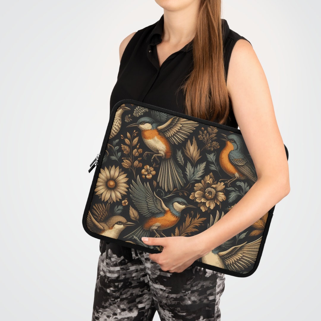 Vintage Wild Bird Pattern, Dark Academia Cottagecore, Laptop Sleeve ...