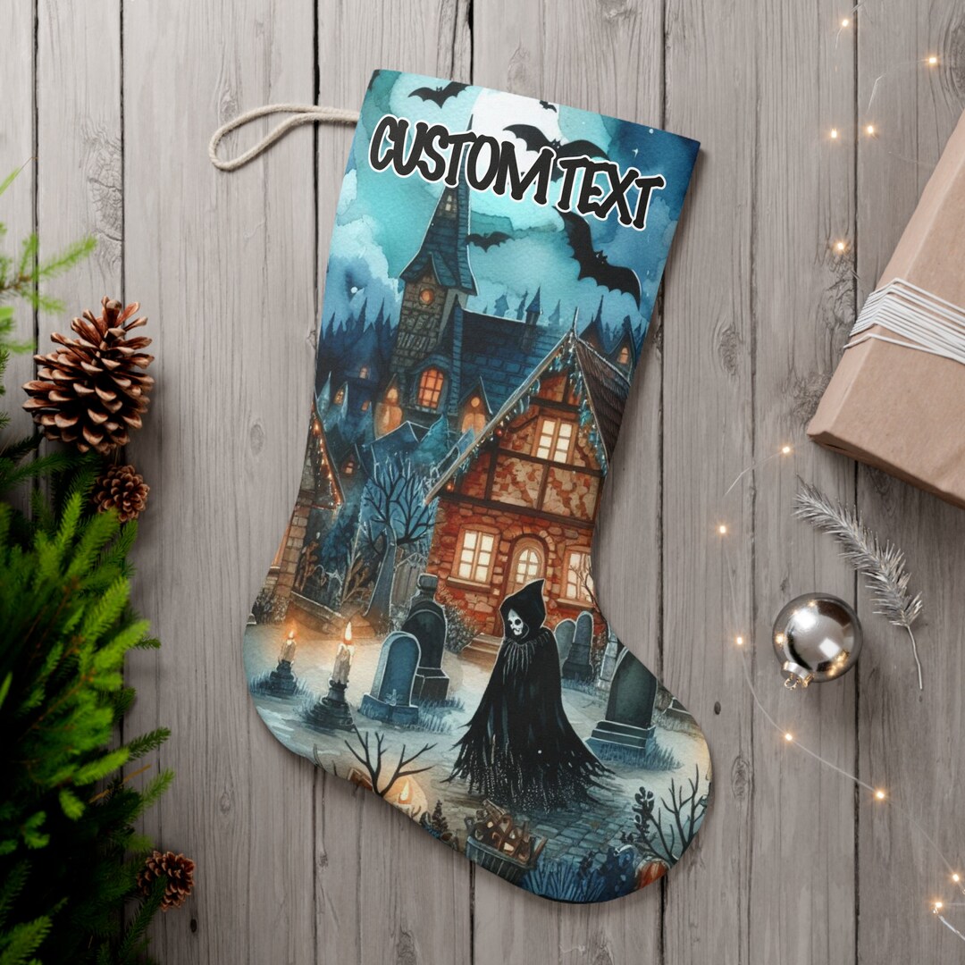 Goth Halloween Theme Christmas Custom Santa Stocking, Spooky Christmas ...