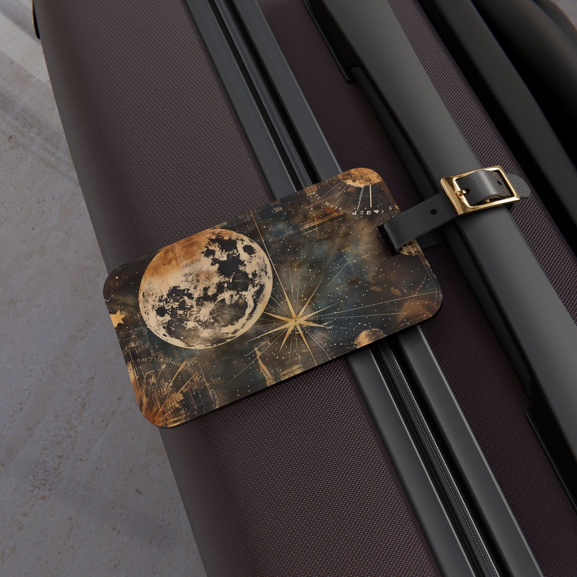 Celestial Moon Luggage Tag: Cosmic Travel Accessory - Etsy