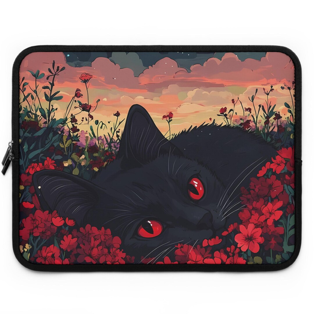 Dark Cottagecore Sunset Black Cat Red Vibes Laptop Sleeve Tablet Case ...