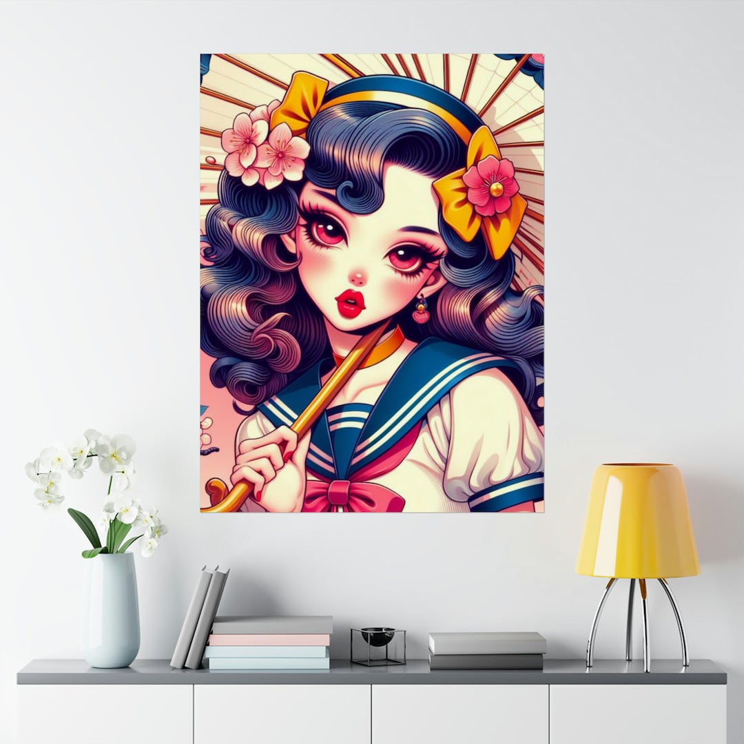 Vintage Anime Girl Large Poster, Anime Decor, Fantasy Home Decor, 18x18 ...