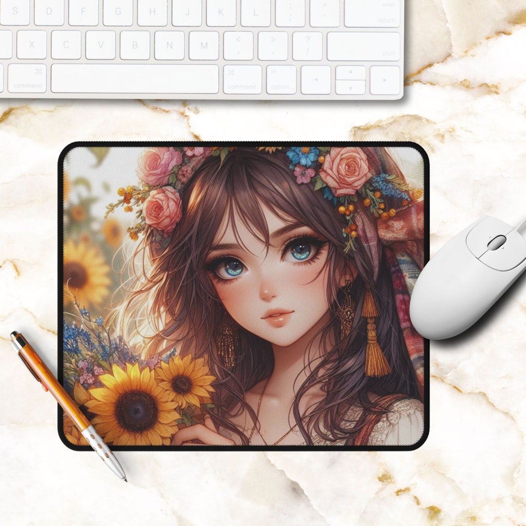 Boho Anime Girl Office Decor, Non-slip Mouse Pad, Fantasy Desk Mousepad ...