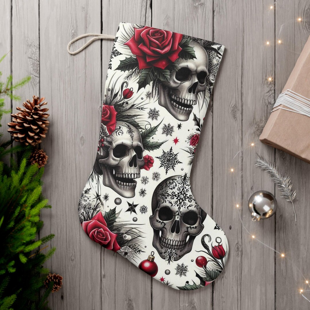 Gothic Christmas Stocking, Dark Academia Skulls, Spooky Holiday Decor ...