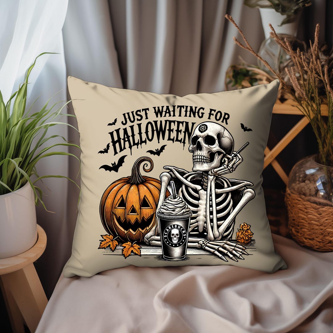 Waiting for Halloween Skeleton Pillow, Fall Home Decor - Etsy