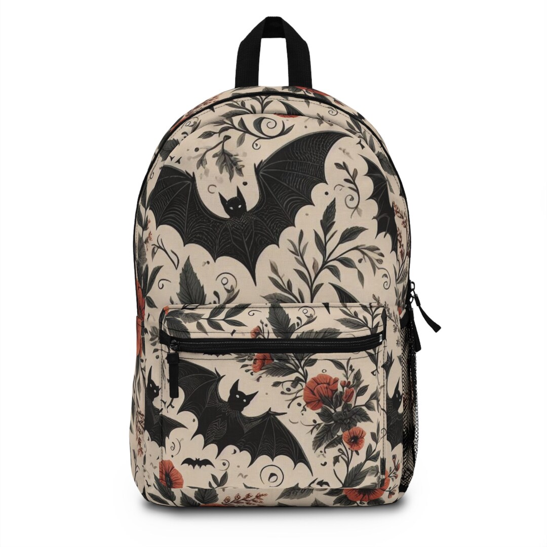 Bat Print Backpack, Bat Lover Design Dark Cottagecore Travel Back Pack ...