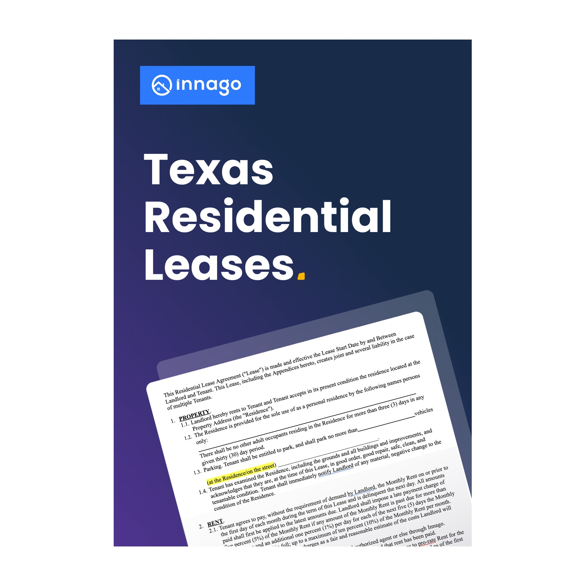 Texas Residential Lease Form (downloadable, Printable) - Etsy