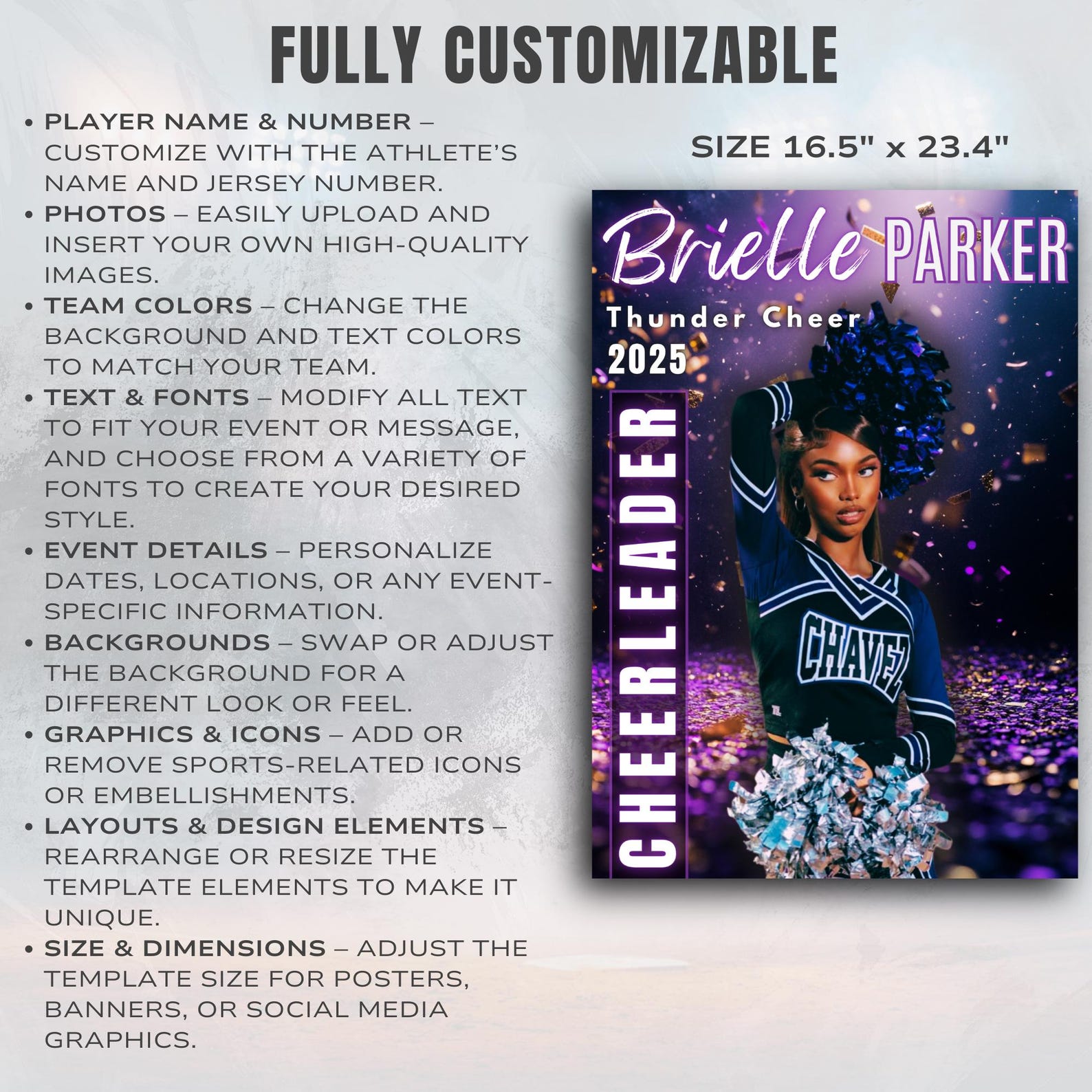 Cheerleading Poster Template: Senior Cheer Team Banner (canva) - Etsy