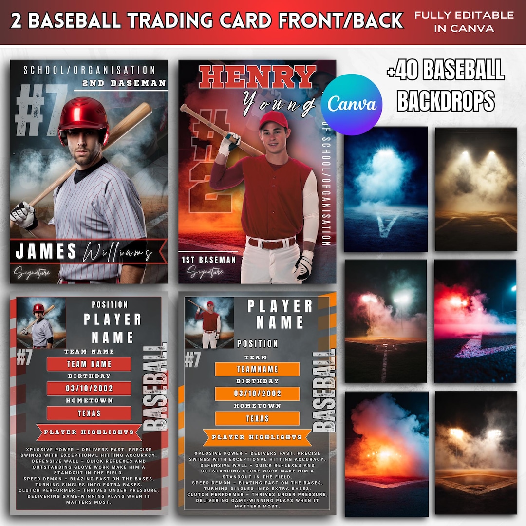Baseball Card Player Front and Back Template Canva | Make Your Own ...